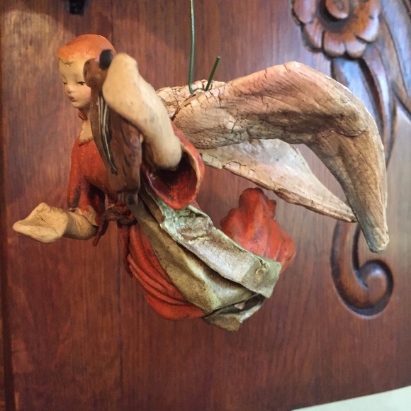 Holiday | Antique Paper Mache Cartapesta Angel With Harp | Poshmark